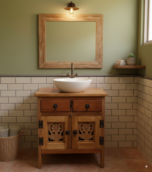 Mueble de Baño en Madera Colonial Rústico | Tapiz y Madera
